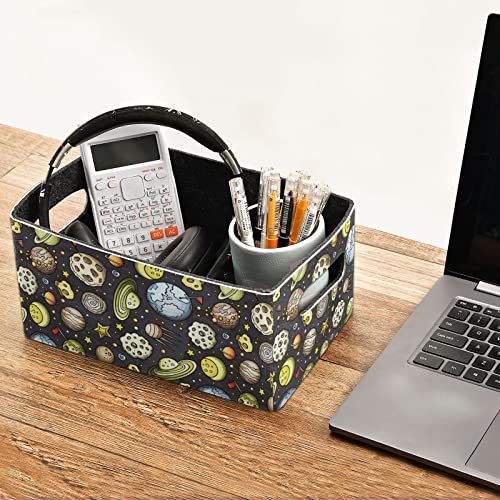 Cartoon Space Planets Storage Basket Felt Storage Bin Collapsible Towel Storage Toy Storage Box Organizer for Kids Bedroom Magazine