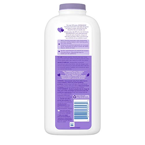 Johnson's Baby Powder, Pure Cornstarch, Lavender & Chamomile, 22 Ounce (Pack of 3)
