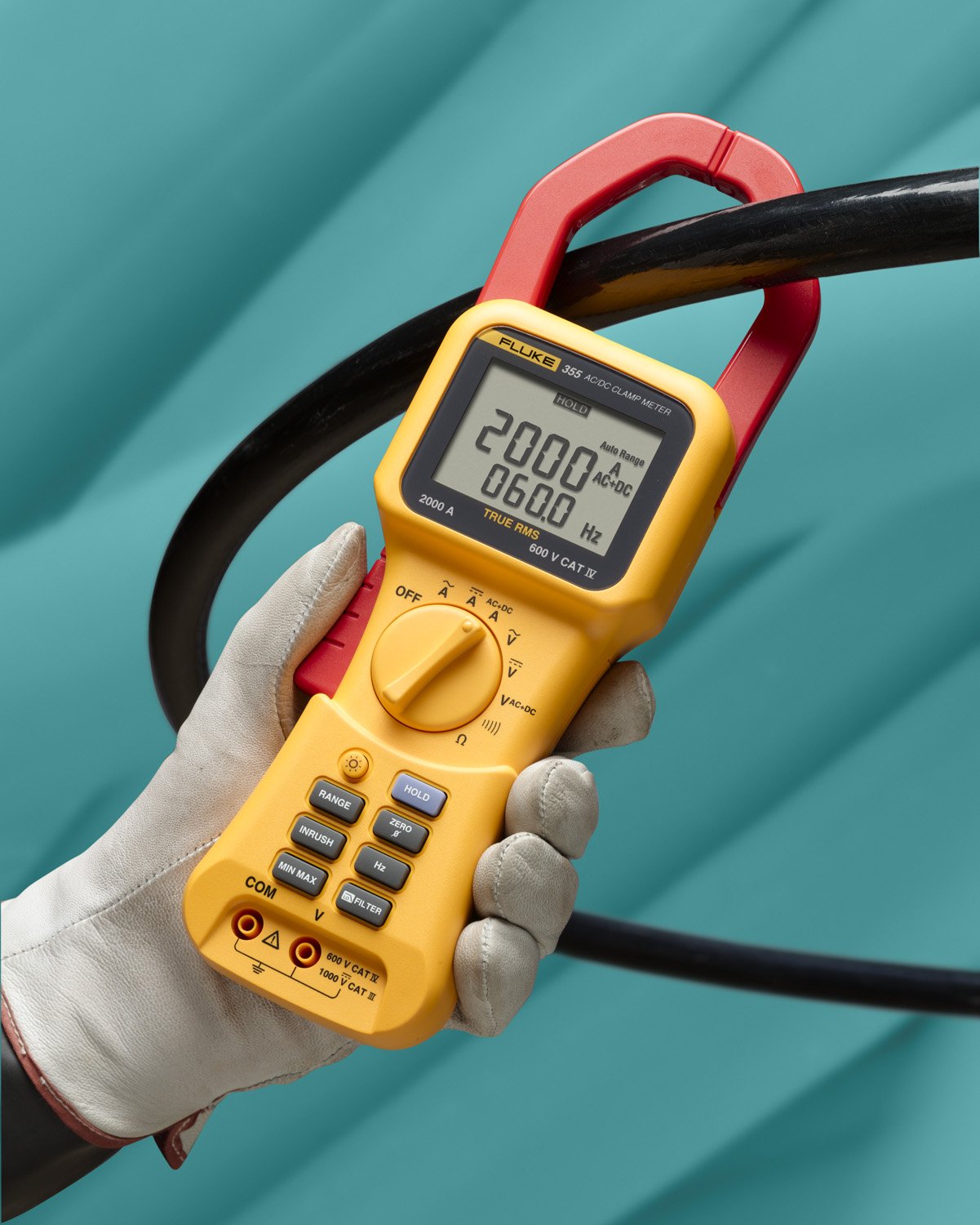 Fluke 355 True RMS Clamp-Meter, 2,000A AC/DC, Conductors to 58mm, Voltage, Frequency, and Resistance Measurement