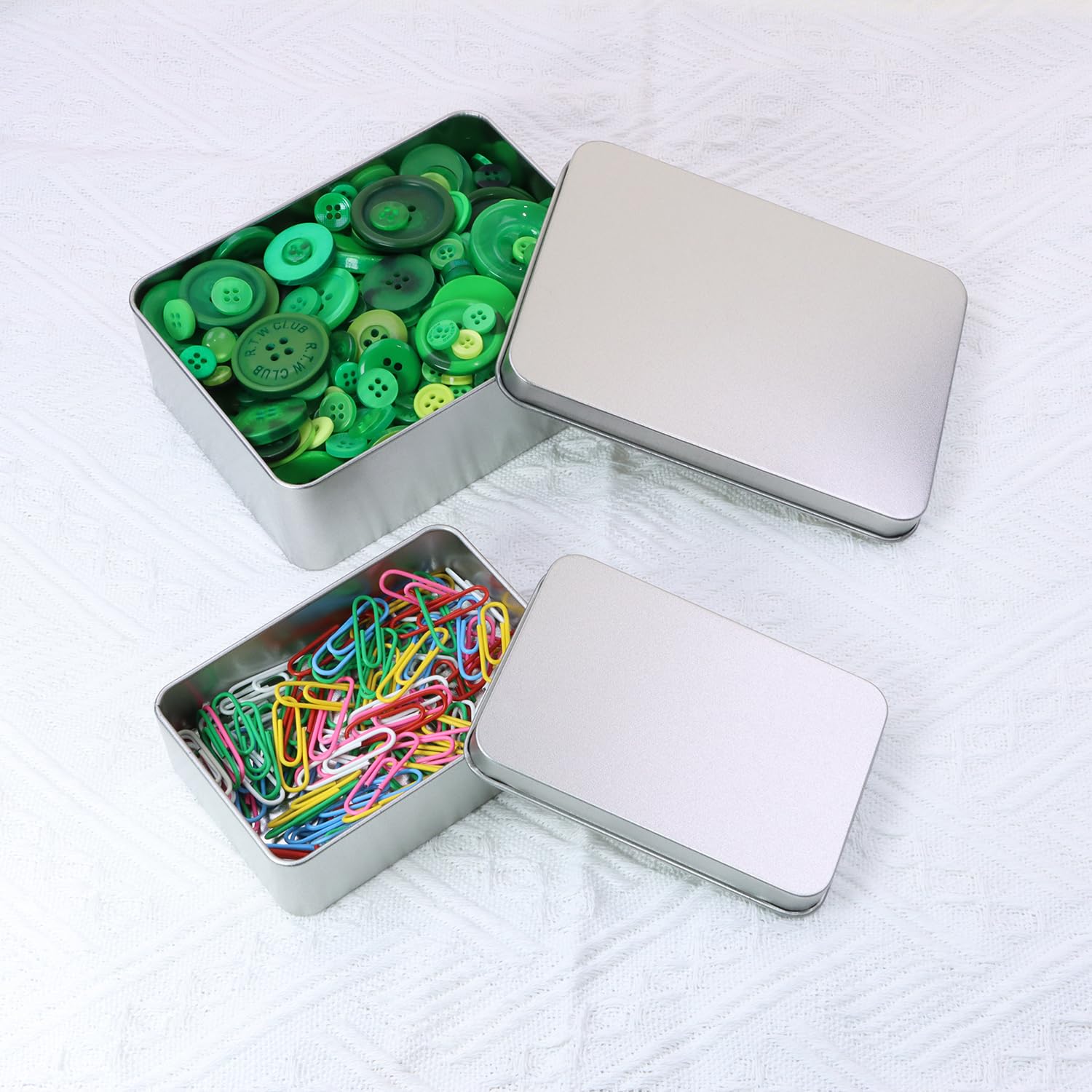 Tupalizy 4PCS Small Storage Containers Metal Tin Box with Lids for Organizing Candy Beads Paper Clips Nuts Bolts Craft Projects Candles Gifts Balms Keys Clear Rectangular Case Organizer Kits, 4 Styles