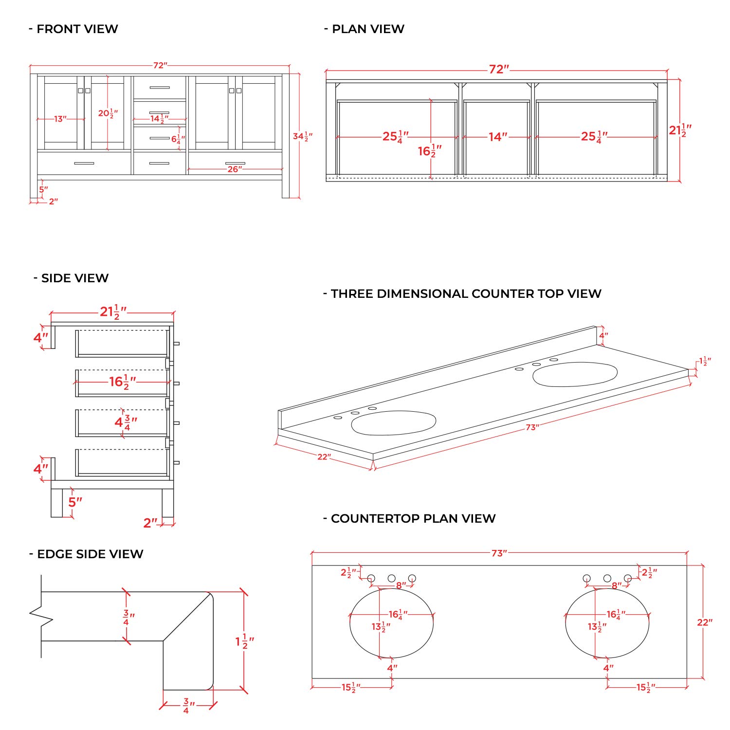 ARIEL Double Bathroom Vanity 73" Espresso with 1.5" Edge Pure White Quartz Countertop & Backsplash, Center Oval Sinks, 4 Soft Closing Doors, 6 Full Extension Dovetail Drawers, Brushed Nickel