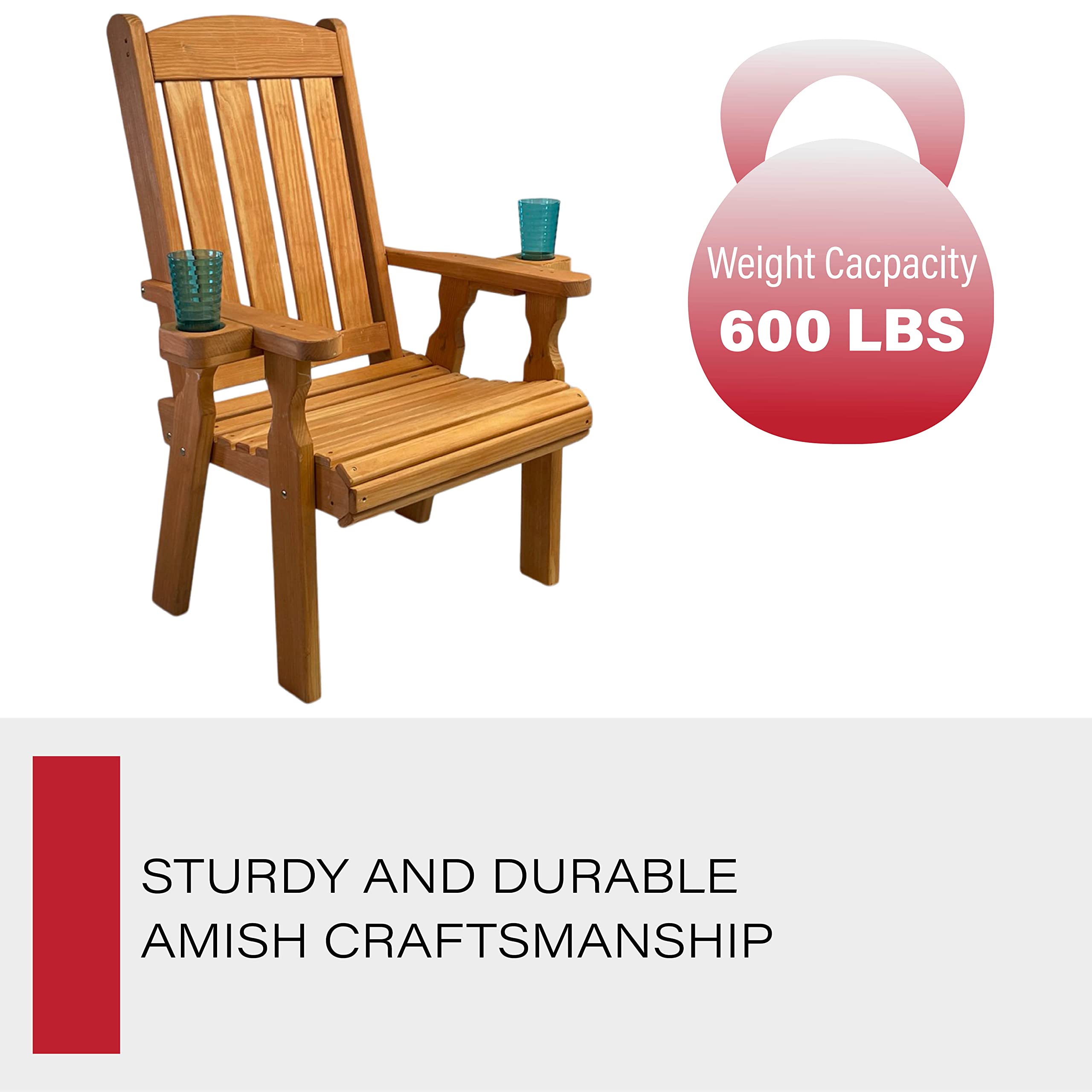 Amish Casual Heavy Duty 600 Lb High Back Mission Treated Patio Chair with Cupholders (Cedar Stain)