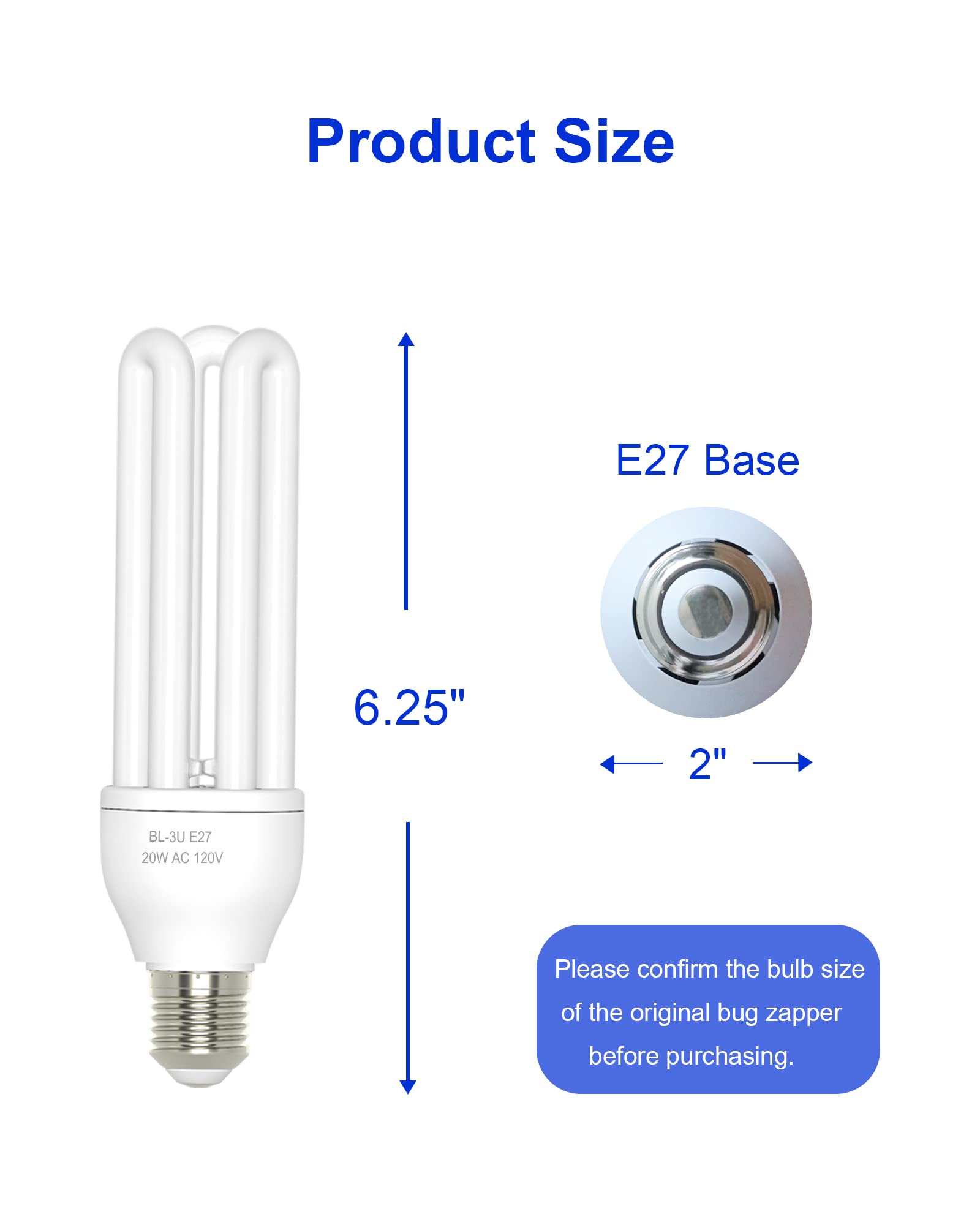 Shootingstar 3U 20W Replacement Bulb for 20W Bug Zapper with E27 Base, Compatible with XGAYOO, PALONE, LiBa, Womosk, Meilen, Husaco, and Other Models Outdoor Bug Zapper 1 Pack