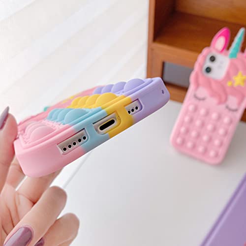 aupartuds iPhone SE Cute Case for Girls Kids,Cartoon Kawaii Funny Silicone Design Cover,Unicorn Cool Unique Stress Relief Push Pop Bubble Protective Shell for iPhone 6/6S/7/8 4.7 inch - Rainbow