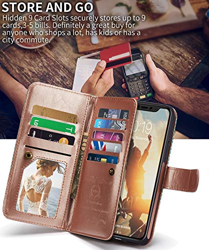 CASEOWL Wallet Case Compatible for iPhone 12/12 Pro, Magnetic Detachable 2 in 1 Folio Leather Wallet Case with 9 Card Slots,Hand Strap,Compatible for iPhone 12/12 Pro 6.1 inch 2020 (White&Rose Gold)
