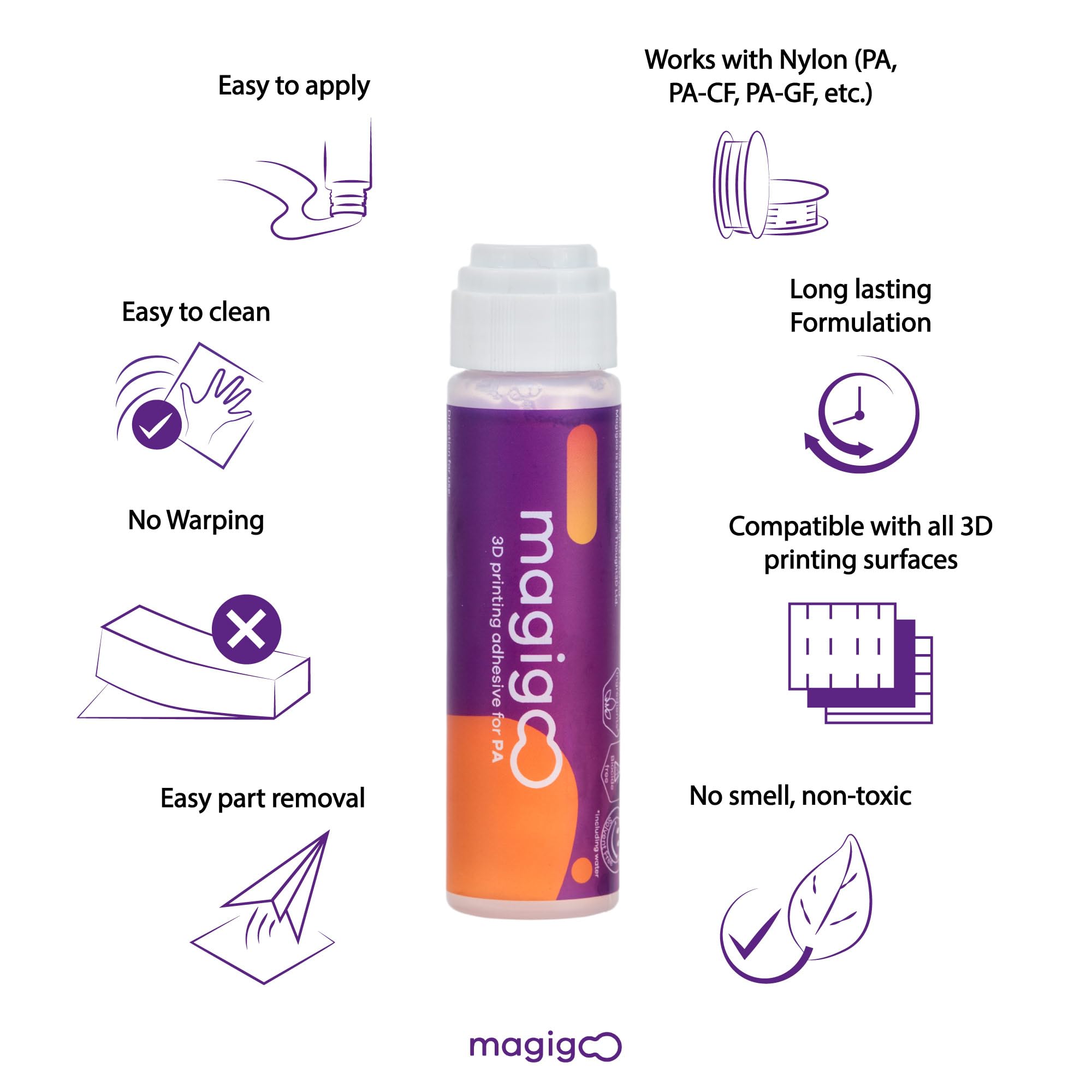 Magigoo - MPA2019 3D Printer Adhesive Glue - Long-Lasting and Reduces Warping for Nylon Filaments on Flex Plate, Glass, PEI, Buildtak & Kapton - 3D Printing Accessories, Supplies, and Materials (50mL)