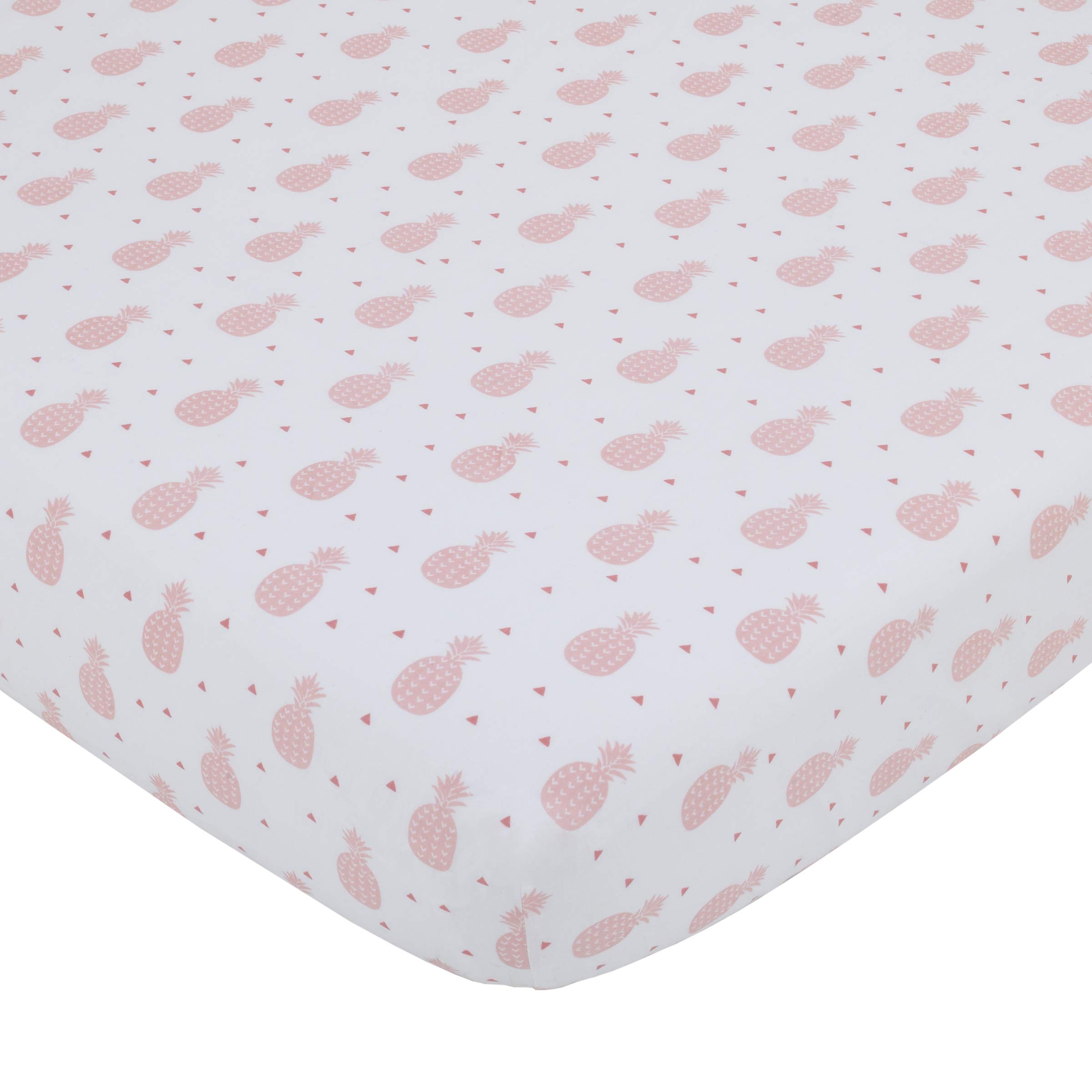 Nojo Tropical Flamingo Pink & White 100% Cotton 4Piece Nursery Crib Bedding Set, Embroidered Quilt, Fitted Sheet, Dust Ruffle, & Diaper Stacker, Pink, White, Grey