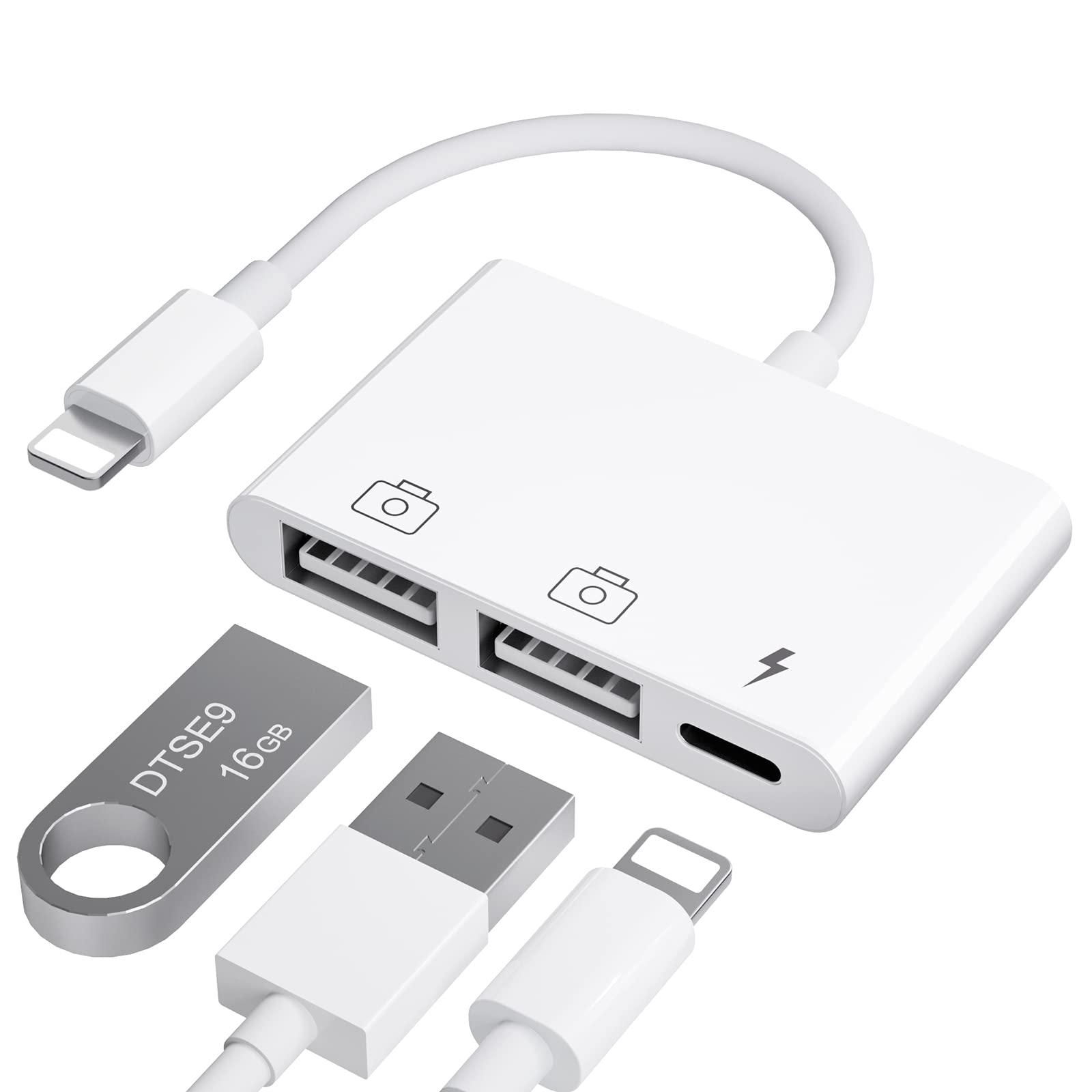 AMLLEN iPad to USB Adapter, USB for iPad, iPhone to USB Adapter Compatible iPhone/iPad,Plug N Play,Compatible with USB Flash Drive.Support iOS 16.