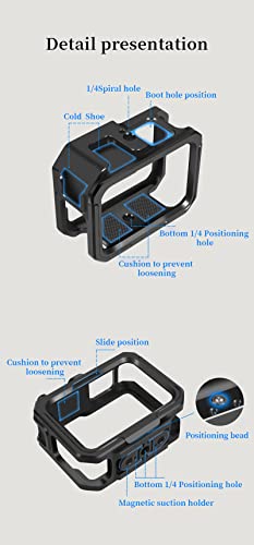 Durable Aluminum Camera Cage for GoPro Hero 11 - Protective Housing with Cold Shoe Mounts, Precision Cut Ports, Anti-Vibration, and Heat Dissipation for Smoother Filmmaking