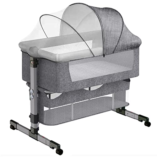 JOLIE VALLÉE TOYS & HOME Baby Bassinet, 2 Height Adjustable Baby Bed and Bedside Crib Bedside Sleeper, Portable Baby Crib, Baby Bedside Swingable Bassinet for New Born with Mattress, Breathable Net