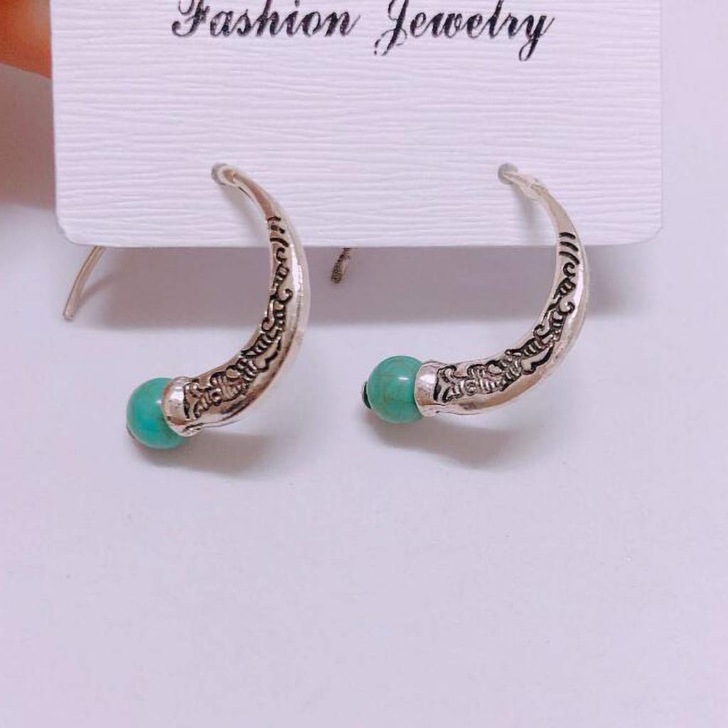 chenJBO New Retro Thai Silver Turquoise Earrings European and American Female Punk Earrings Boho Earrings
