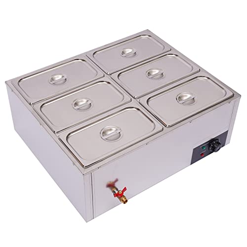 BoTaiDaHong 6 Pot Electric Food Warmer Steamer Buffet Server Heater Countertop Plate 850W 110V Table Countertop Kitchen Equipment Buffet Steam Table Large Capacity