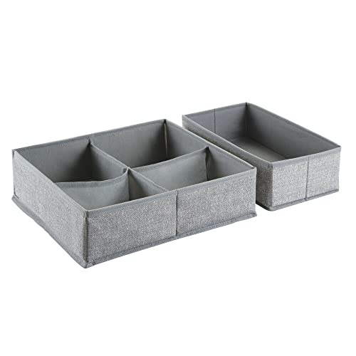 mDesign Soft Fabric Dresser Drawer and Closet Storage Organizer Set for Child/Kids Room, Nursery, Playroom - 2 Pieces, 5 Compartments - Textured Print - Gray