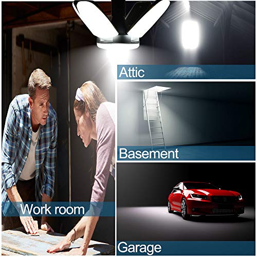 60W LED Garage Lights, 6000 Lumens Adjustable Leaf Light Garage Ceiling Light, CRI 80,Daylight White 6000k LED Garage Ceiling Light, high Bay Light for Garage, Barn, Workshop, Warehouse