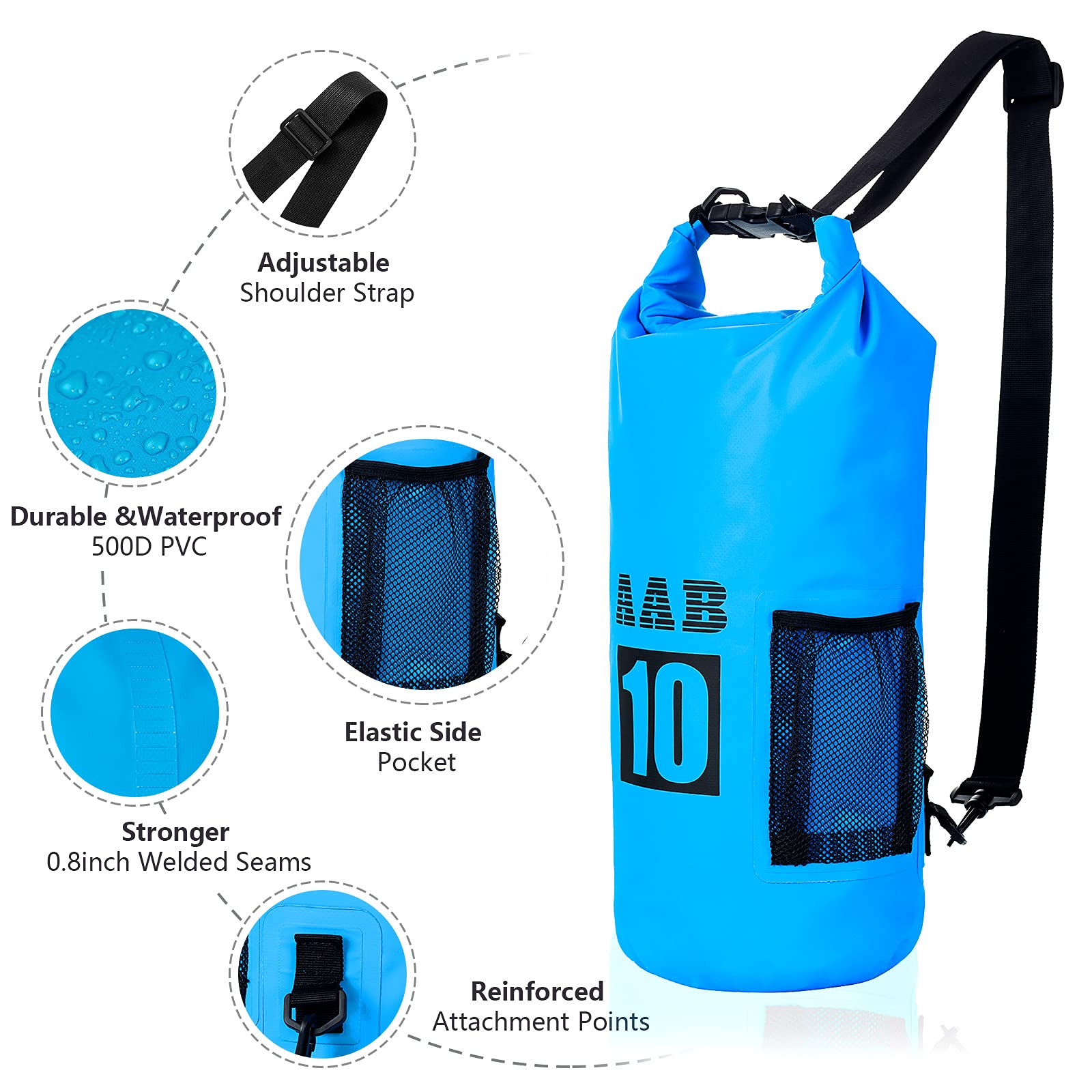 AAB Waterproof Dry Bag Backpack with Side Pocket 10L/20 L with Phone Case-Floating Waterproof Bag Dry Sack Dry Bag for Rafting, Boating, Swimming, Beach, Fishing