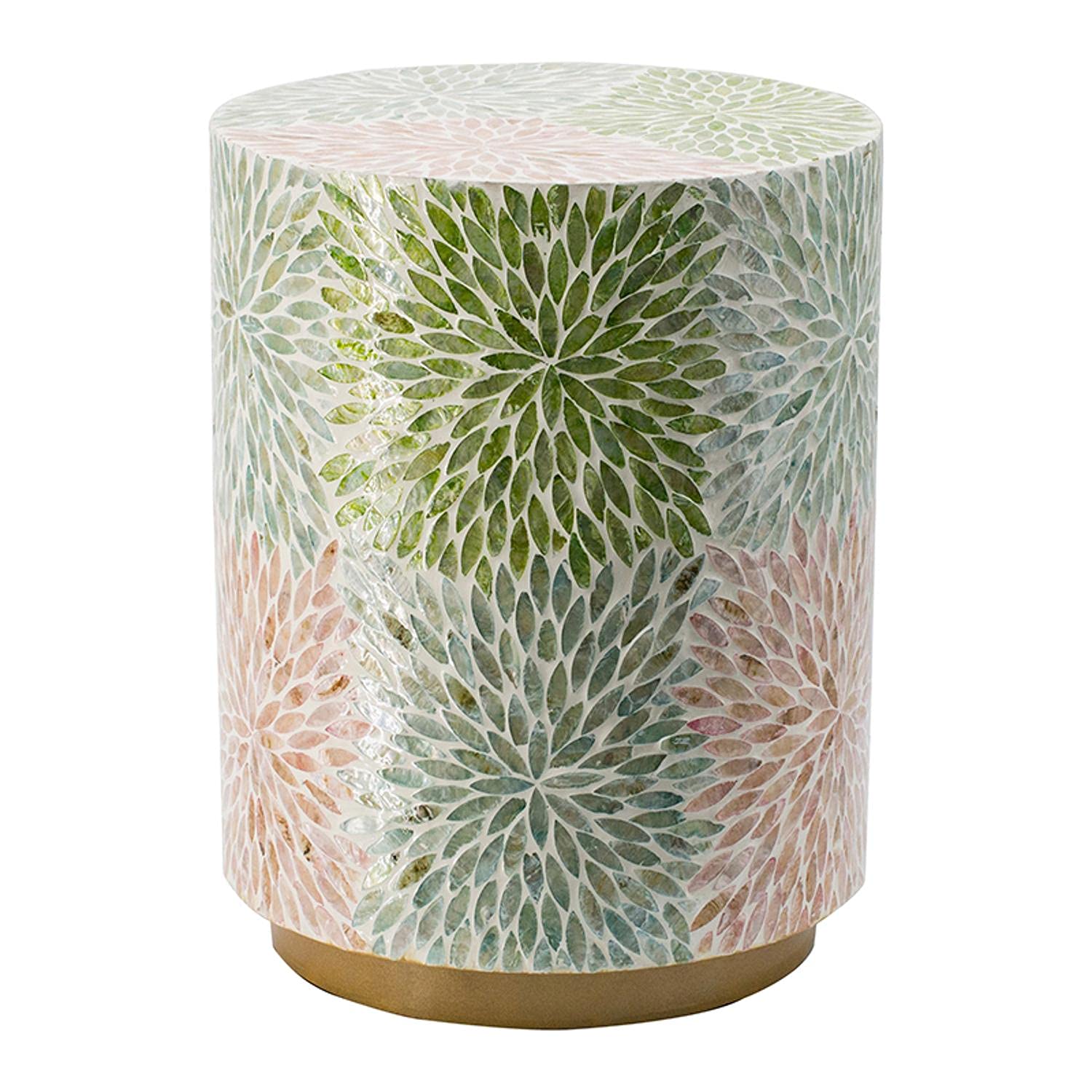 A&B Home Cylinder Capiz Stool - Red Green Blue Shell Inlays, 18'' Tall Seating, Home Décor Accent Side Table