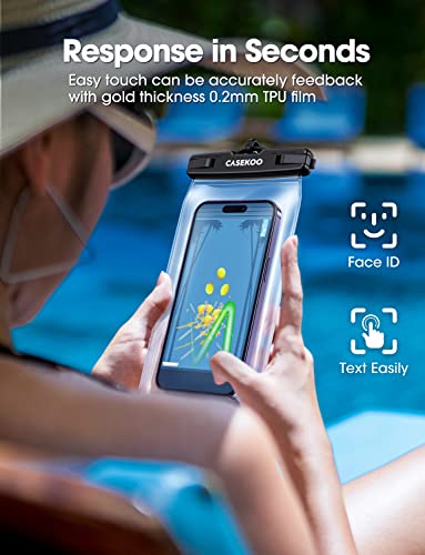 CASEKOO [Never Leak & Anti-Lost] Floating Waterproof Phone Pouch [Ultra Large Back-air Bag] 115FT Water Proof Cell Phone Case for iPhone 14/13/12 Pro Max Samsung S23/S22 Ultra Up to 8''Black