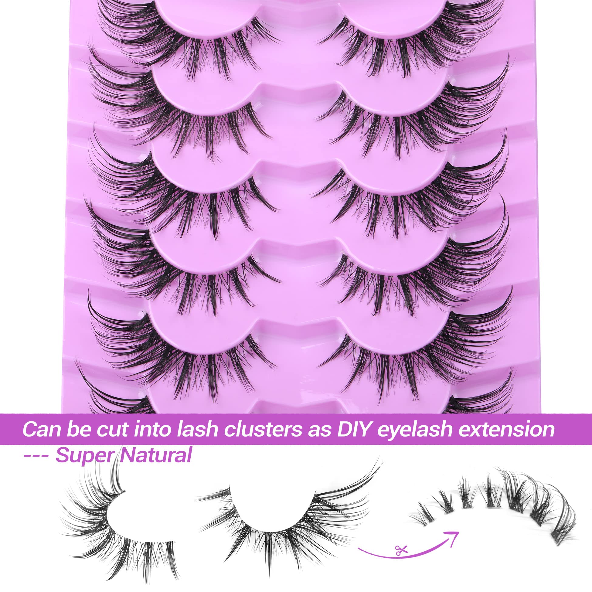 ALICE Manga Lashes Fox Eye False Clear Band Cat Wispy Anime Eyelashes Spiky Cosplay Fake Eye Lashes 7 Pairs Pack