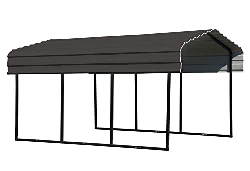 Arrow Sheds Amazon Exclusive 10' x 15' x 7' 29-Gauge Carport with Galvanized Steel Roof Panels and Enclosure Kit, Charcoal