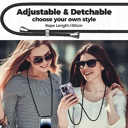 caslord iPhone 14 Pro Crossbody Case, iPhone 14 Pro Case with Strap, Necklace Mobile Phone Cover with Adjustable Lanyard Strap, Clear Soft TPU Lanyard Case with Neck Cord (Black)