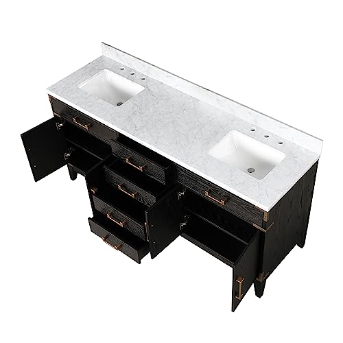 Bell+Modern Harbor 72 in W x 22 in D Black Oak Double Bath Vanity and Carrara Marble Top