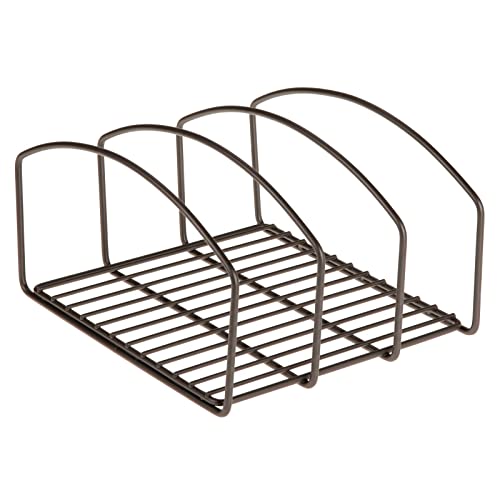 mDesign Steel Cookware Holder, Storage Organizer Rack with Three Slots for Kitchen Cabinet, Pantry, Holds Pans, Pots, Lids, Cookie Sheets, Cutting Boards - Concerto Collection - Bronze