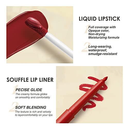 BestLand 6Pcs Matte Liquid Lipstick and Lip Liner Set, Non-Stick Cup Not Fade Waterproof Nude lipstick Makeup Kits Velvety Nude Lipliner Lip Gloss Make Up Gift Set (Set E)
