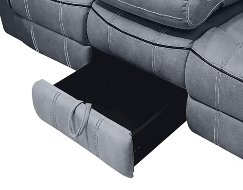 Acme Furniture Zubaida 41" x 87" Modern Velvet Reclining Sofa with USB Dock, 1 Storage Drawer, Tight Back & Seat Cushion, in 2-Tone Gray Finish