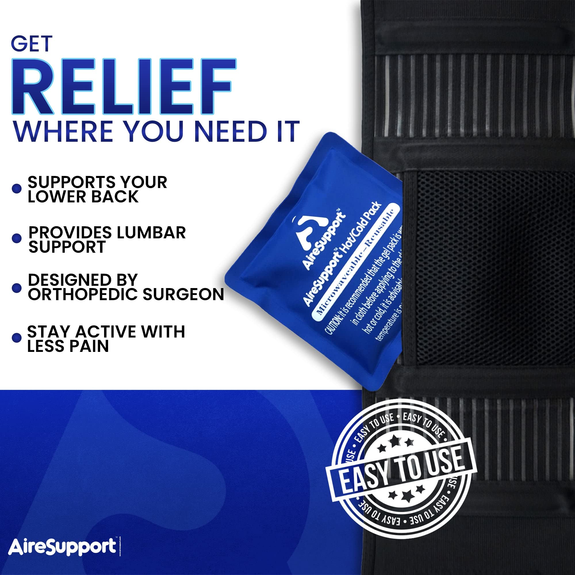AireSupport Back Brace Lumbar Support with Reusable Ice/Hot Pack and Removable Lumbar and Back Brace - Soft Lumbar Back Brace - Lower Back Brace by Dr. Jason Hammond (S/M)