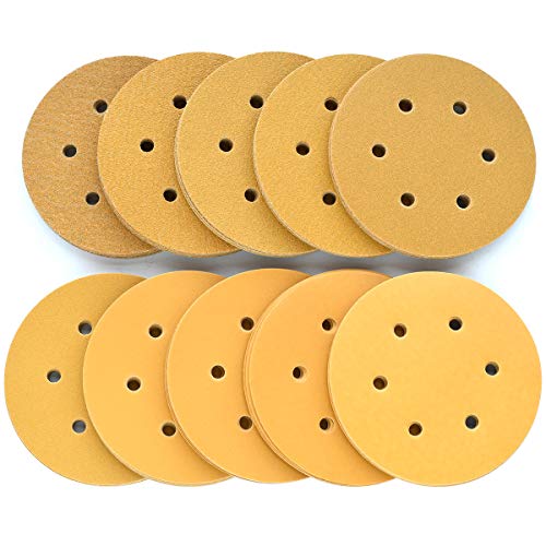 Aiyard 6-Inch 6-Hole Hook and Loop Sanding Discs, 60/80/100/120/150/220/320/400/600/800 Assorted Grits Sandpaper for Random Orbital Sander, 100-Pack