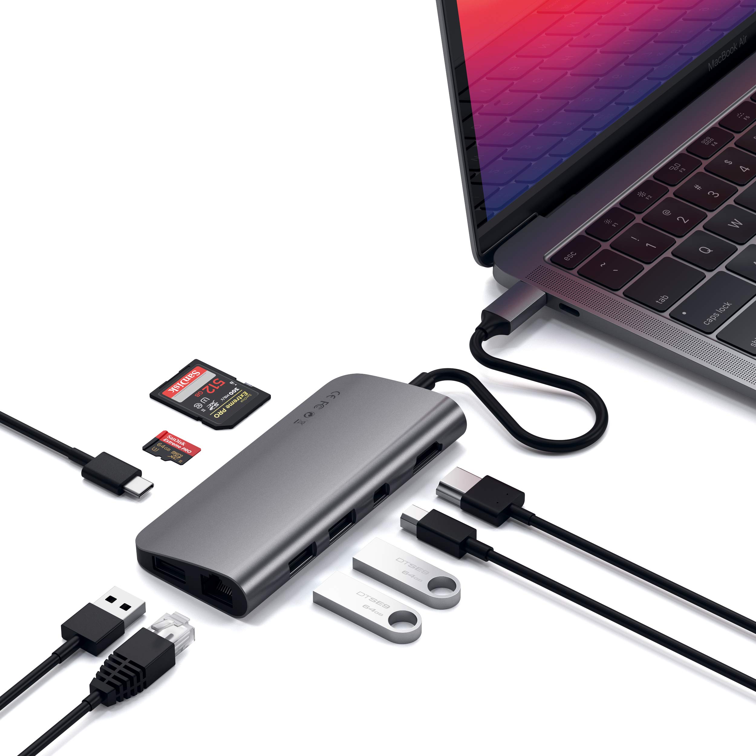Satechi Type-C Multimedia Adapter with 4K HDMI, Mini DP, USB-C PD, Gigabit Ethernet, USB 3.0, Micro/SD Card Slots - for M2/ M1 MacBook Pro, M2/ M1 MacBook Air (Space Gray)