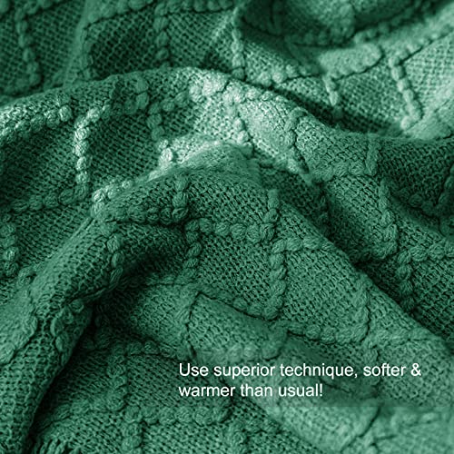 BUHUA Throw Blanket - 50 x 60 Green, Knitted Decorative Throw Blanket for Bedroom, Farmhouse Warm Woven Blanket for Men and Women