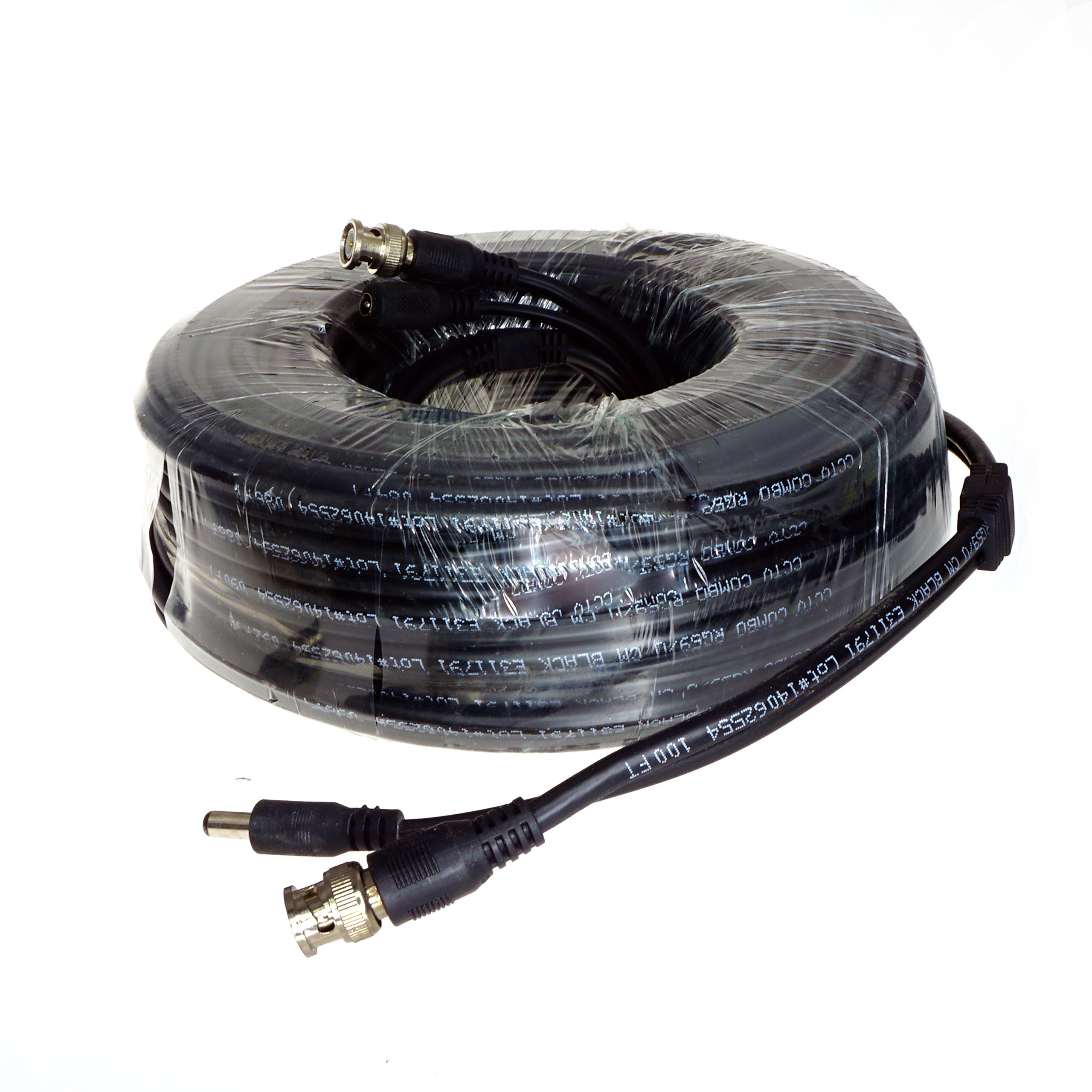 Five Star Cable RG59 Siamese Combo Cable Patch RG59 Video + 18/2 Power for TVI, CVI, AHD and HD-SDI CCTV Camera System with BNC connectors and 2.1mm Power Jack (100 Ft, Black)