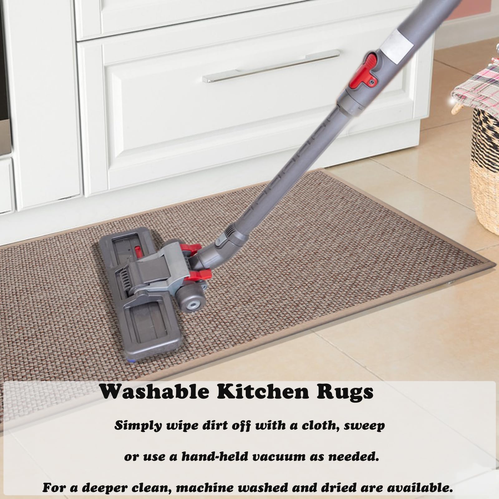 Yancorp Kitchen Rugs Set of 2 PCS Long Kitchen Mats for Floor Kitchen Rug Non-Slip Washable Jute Kitchen Rug Gray Runner Rugs Hallway