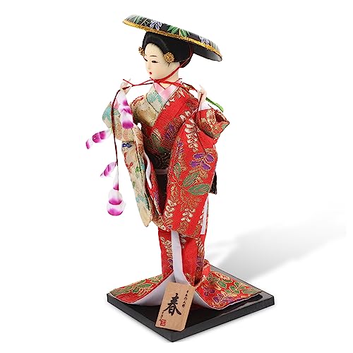 Abaodam 2pcs Japanese Geisha Ornaments Japanese Doll Desktop Toys Oriental Decor Vintage Geisha Doll Japanese Nishi Doll Sosaku Kokeshi Doll Asian Kimono Ornament Tabletop Geisha Ornament