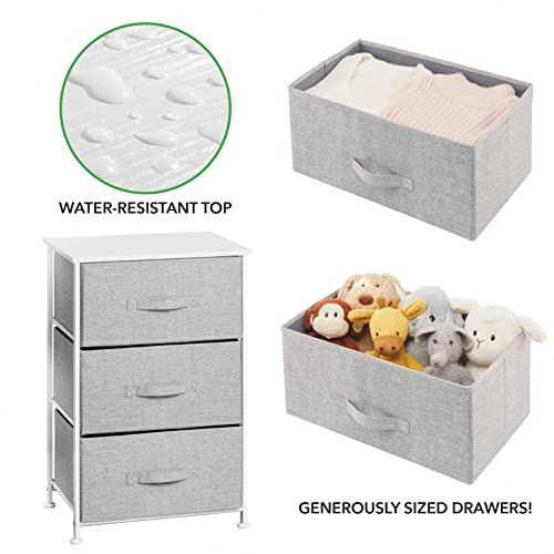 mDesign Steel Top and Frame Storage Dresser Tower Unit with 3 Removable Fabric Drawers for Bedroom, Living Room, or Bathroom - Holds Clothes, Accessories, Lido Collection - Gray