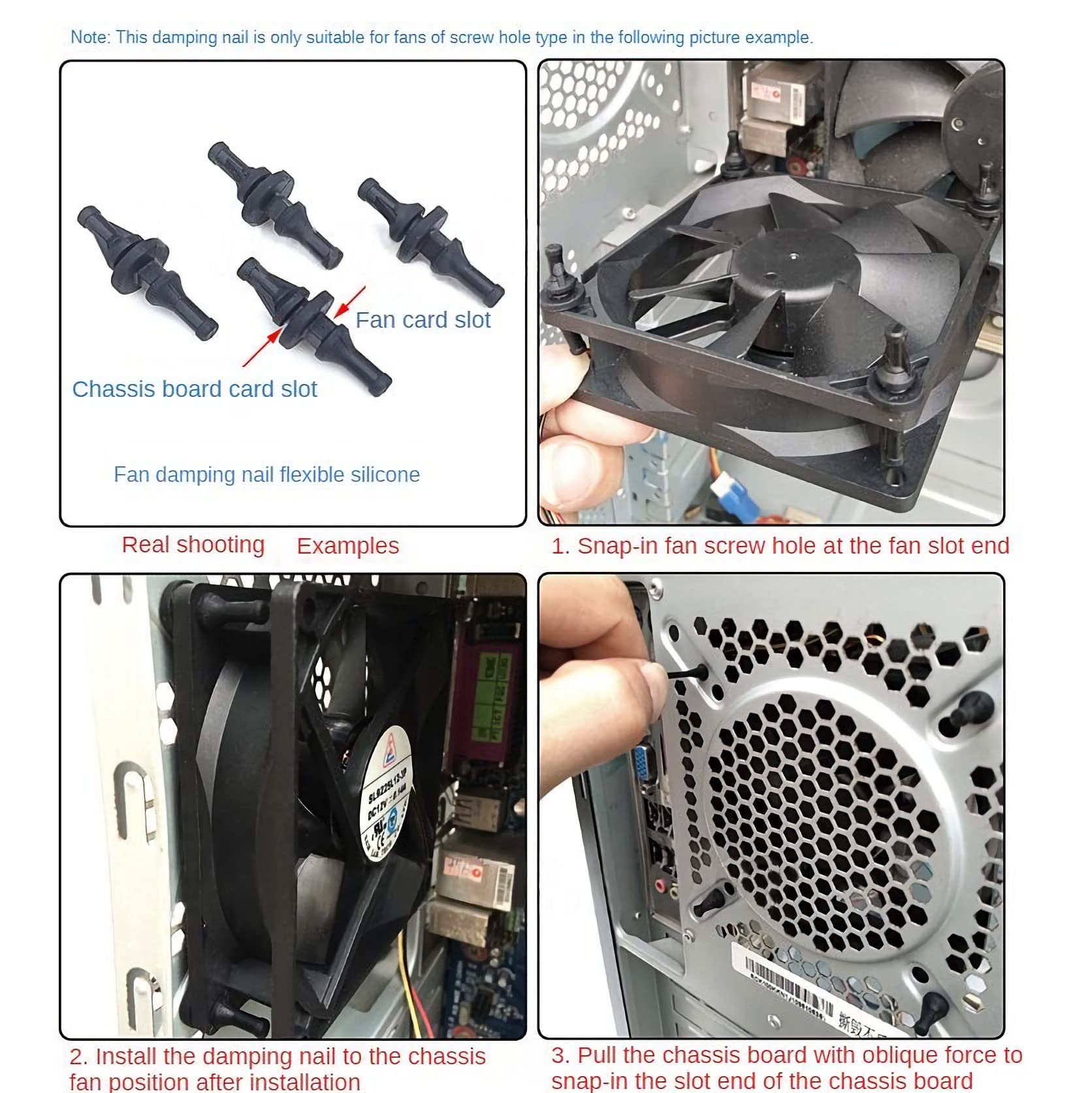 ALONG 50 PCS Computer Fan Mounting Screws Kit, 80/120mm Fan Screws for Replacement Computer Screws, Fan Damping Rubber Rivet/Rubber Case Fan Mounts for PC Fan Reducing Noise