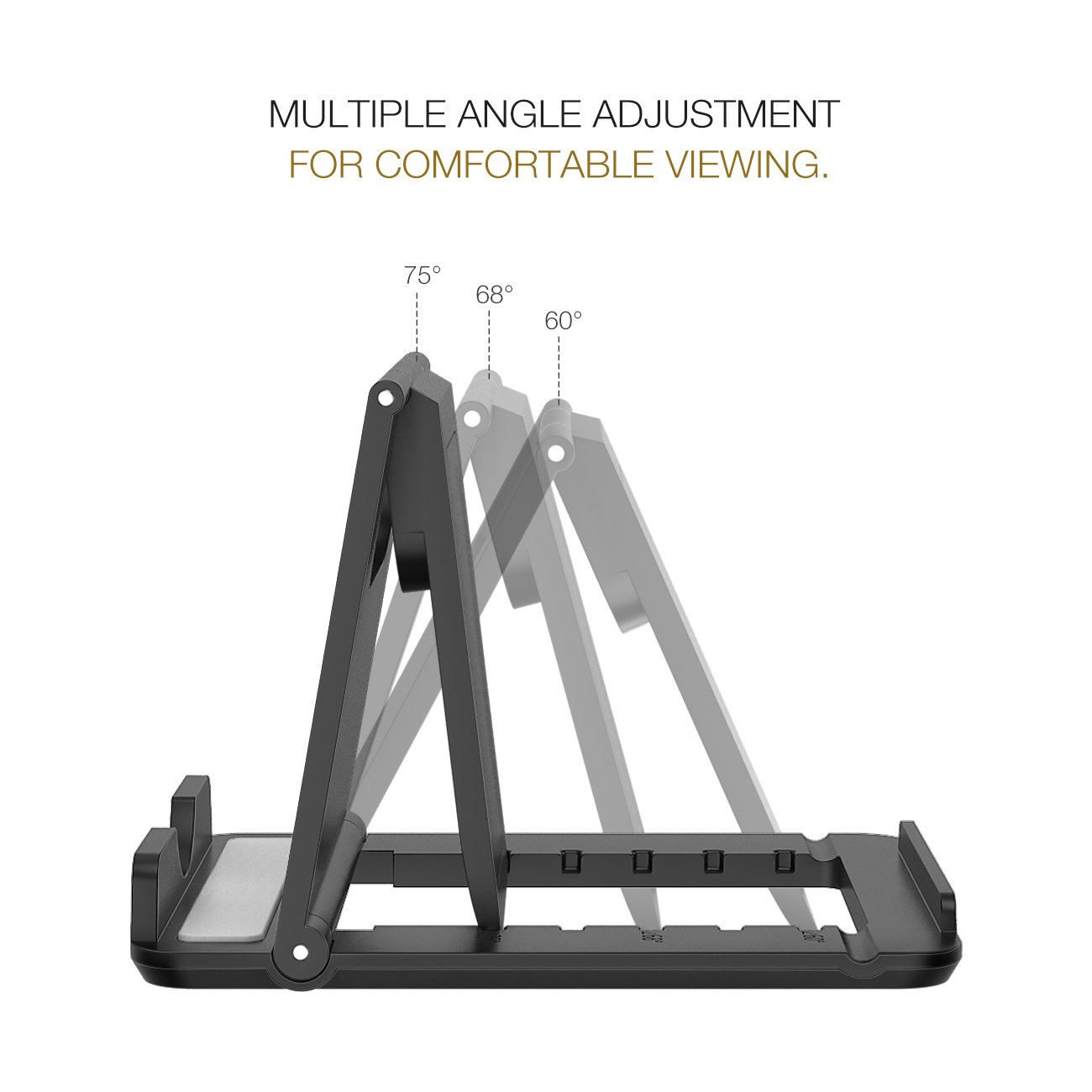 MoKo Adjustable Foldable Portable Electronic Device Stand, Compatible with 6-11 Inch Tablets and Phones, Strong and Durable ABS and Rubber Construction, Easy to Adjust and Fold