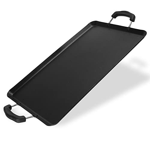 Alpine Cuisine Aluminum Griddle Pan 19x11in | Nonstick Coating & Heat Resistant | Gas Stove Griddle for Cookware with Double Handle - Ideal for BBQ & Serving Pancakes, Hand Wash - Gray