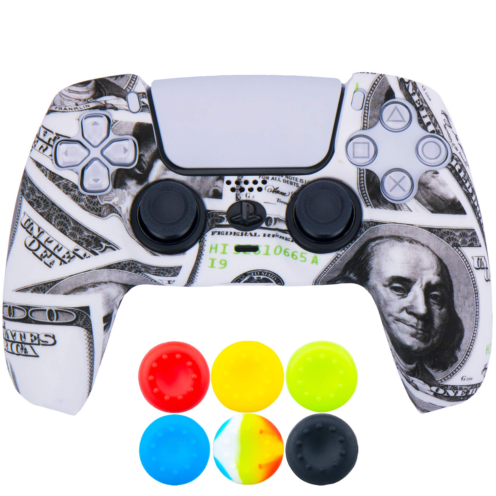 9CDeer 1 Piece of Silicone Transfer Print Protective Thick Cover Skin + 6 Thumb Grips for Playstation 5 / PS5 Controller US dollars