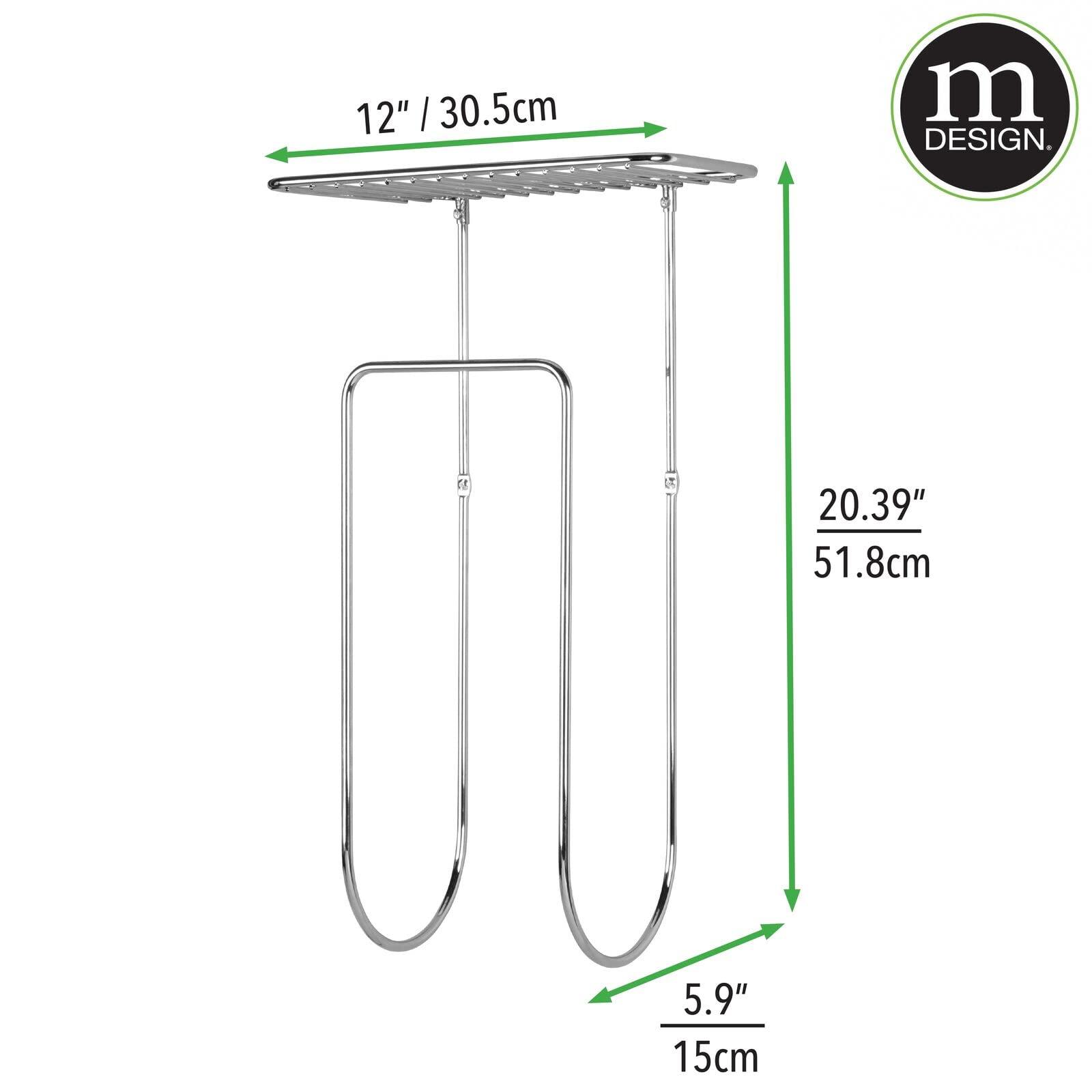 mDesign Steel Wall Mount Towel Rack Holder Organizer with Basket Shelf Storage for Bathroom, Kitchen, Laundry Room - Holds Towels, Washcloths, Hand Towels - Concerto Collection - Chrome