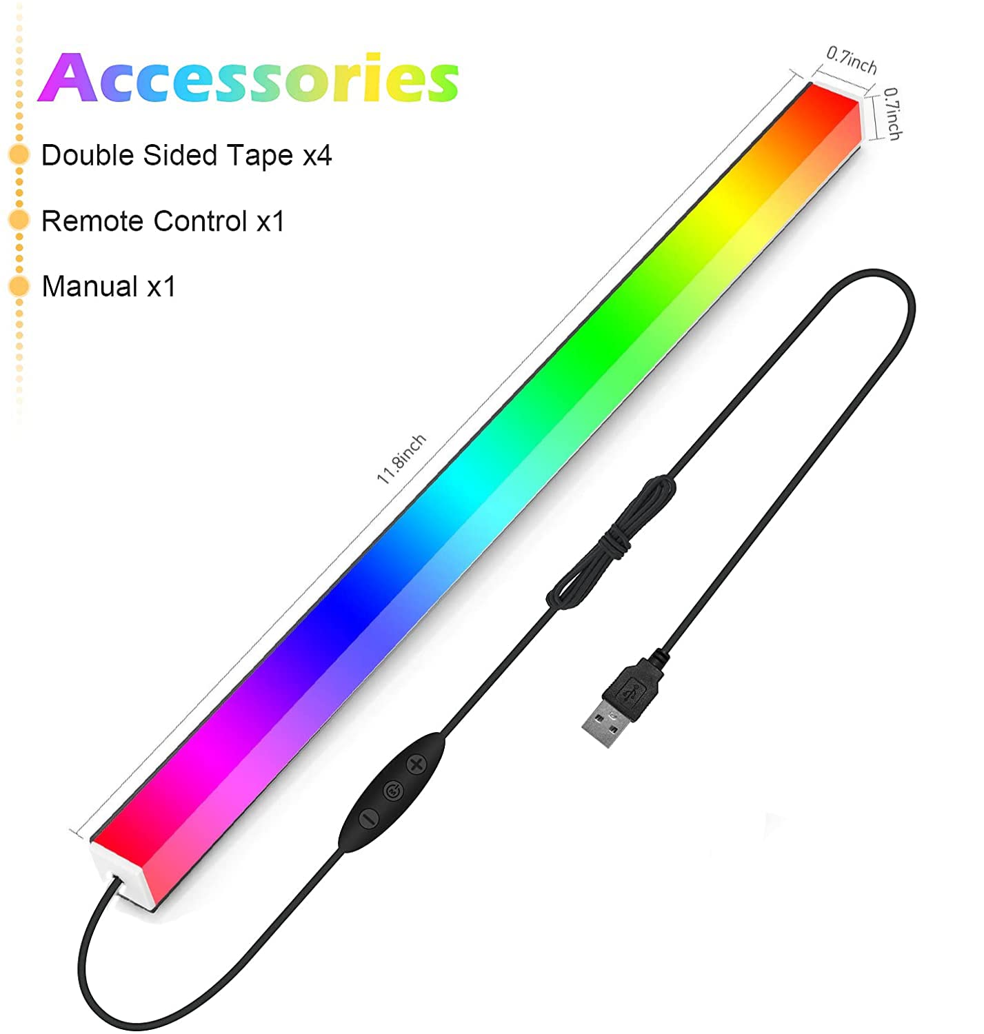 Airgoo Addressable RGB Light Bar, 0.98ft 30LEDs Diffused Rainbow Ambient Gaming Lights, Ambiance Backlights with Remote Controller, USB Powered, for Gaming, PC Setup, Desk Stand, Room Decoration