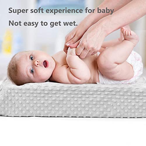 Nozaam - Baby Plush Minky Dot Changing Pad Cover - Ultra-Soft Stretchy Fitted Cover for Standard Nursery Changing Pad (Grey)