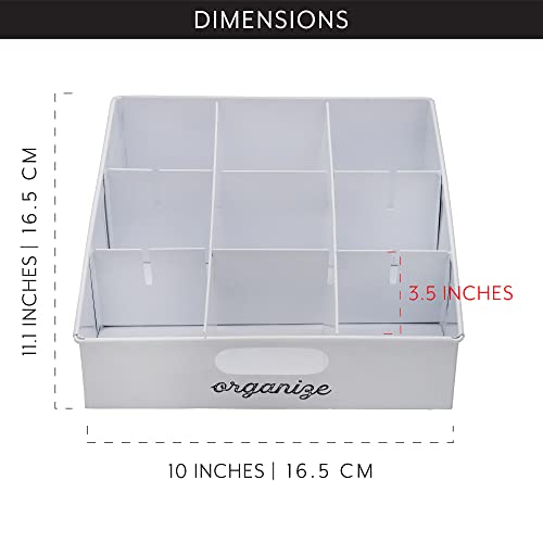 AuldHome Enamelware Farmhouse Snack Caddy (White); Rustic Countertop Storage Container with Dividers