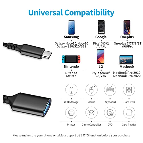 USB C OTG Adapter, USB C to USB Adapter for Samsung Galaxy S9/S10/S20/S21/S21+ Note 10/10+/20 Ultra, Thunderbolt 3 to USB 3.0 Female On The Go Cable Compatible with MacBook Pro/Air 2020 iPad Pro 2020