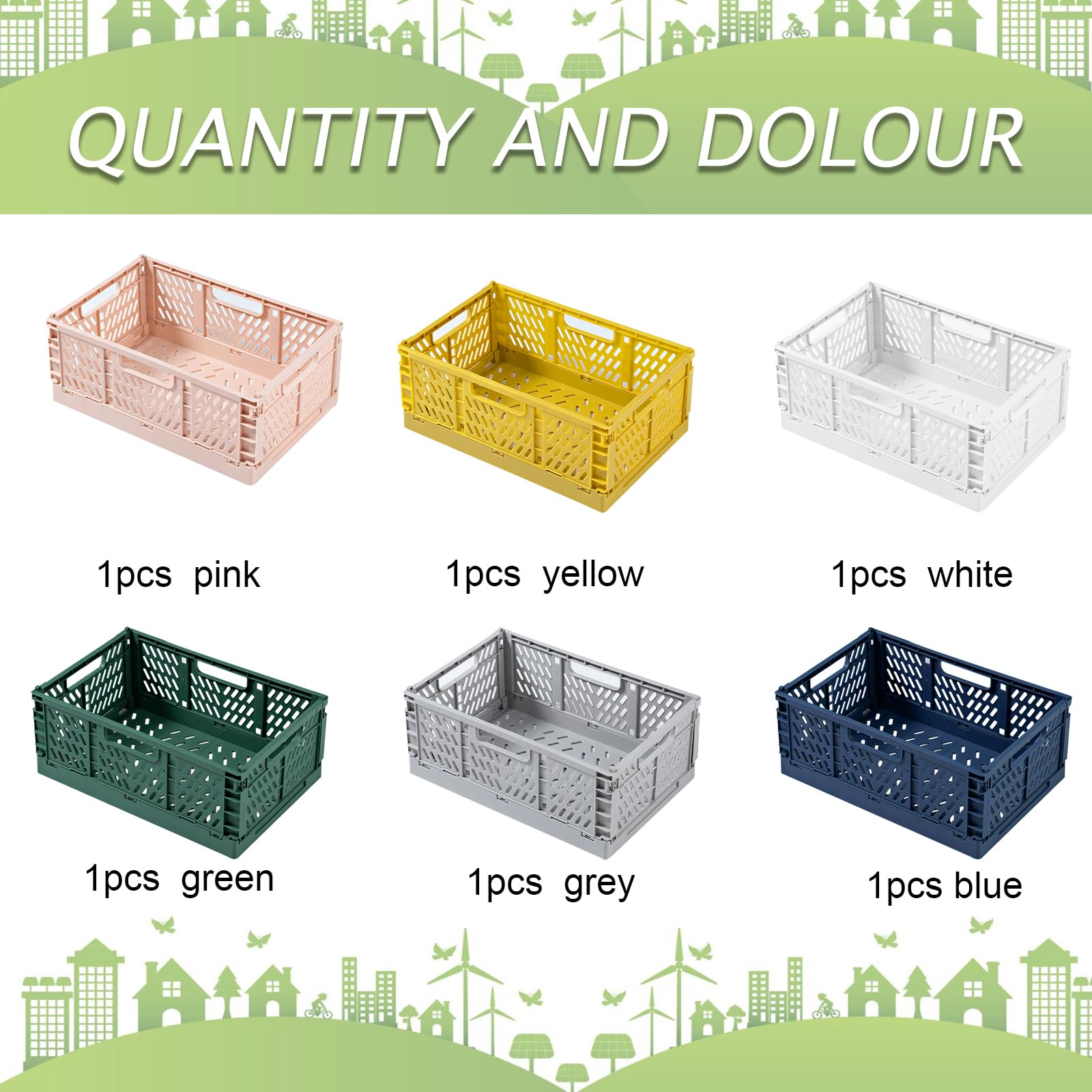 6 Colors Collapsible Storage Crates Plastic Organizing Pastel Baskets for Office Classroom 8.7 x 5.8 x 3.4 inches Pen Toys Cosmetics Basket