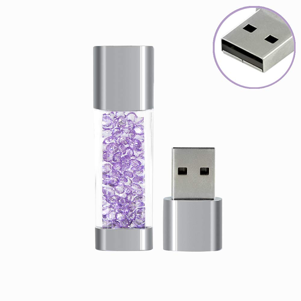 32GB USB 2.0 Crystal Flash Drive Glitter Lipstick Case Shape USB Drive Shining Jump Drive Pen Drive Funny Memory Stick for Gift (32GB, Amethyst)