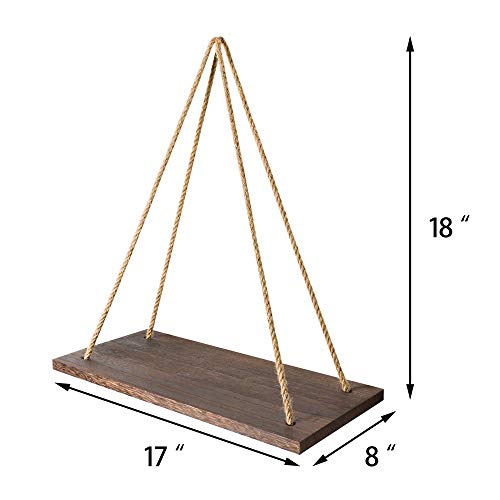 Mkono Hanging Shelves Boho Wall Decor Set of 2 Rustic Wood Floating Shelf with Rope Photo Plants Display Room Decor Aesthetic for Bedroom Bathroom Home Office College Dorm