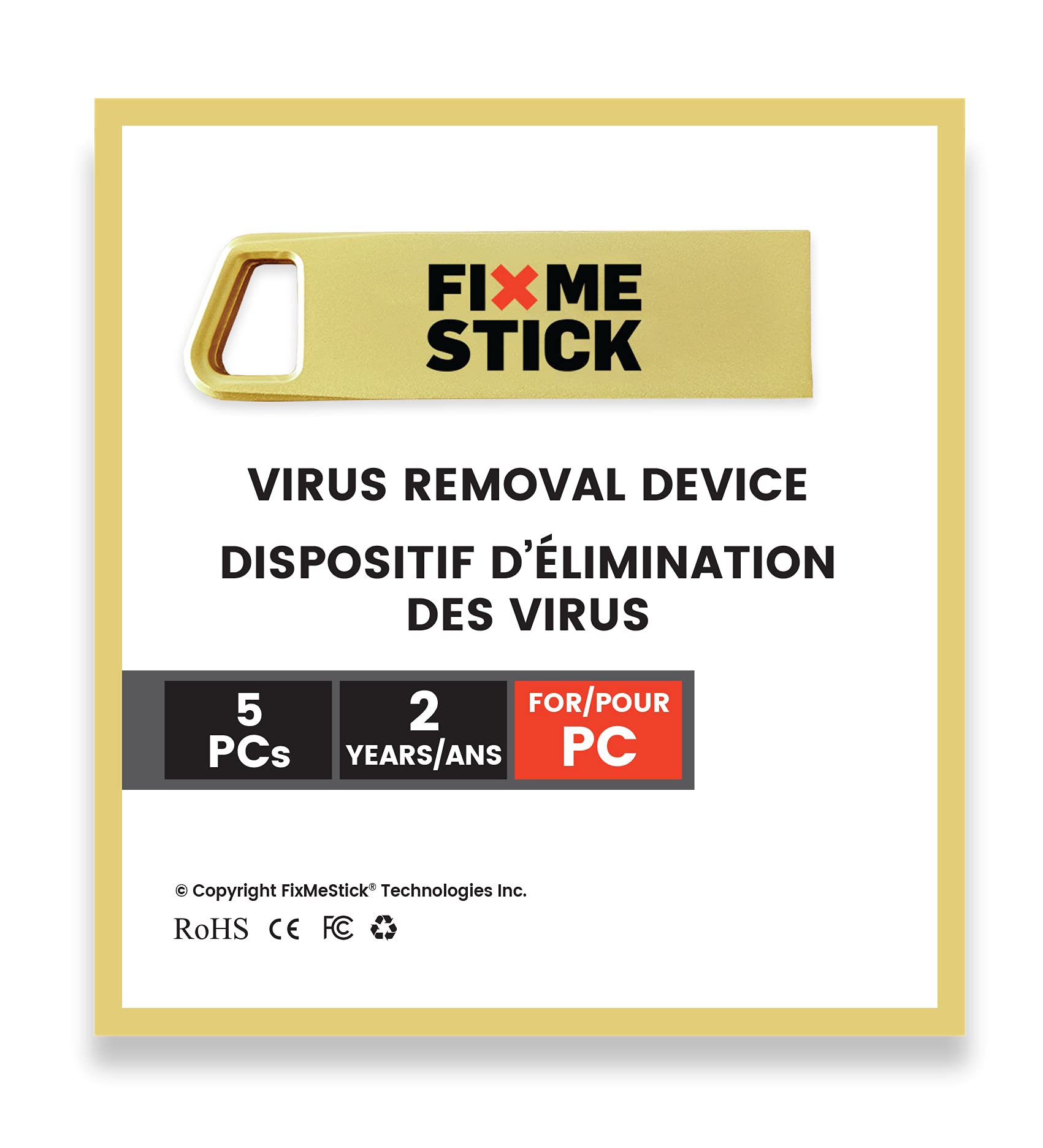 FixMeStick Gold Computer Virus Removal Stick for Windows PCs - Unlimited Use on Up to 5 Laptops or Desktops for 2 Years - Works with Your Antivirus