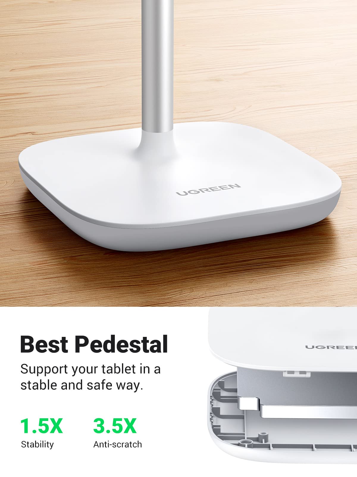 UGREEN Tablet Stand Holder for Desk Height Adjustable Stand Aluminum Alloy Cradle Desktop Tablet Mount Dock Compatible with iPad Pro 12.9, iPad Air Mini 5 4 3, E-Book Reader